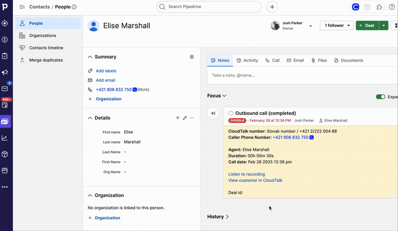 Pipedrive integration: CloudTalk - Knowledge Base | Pipedrive